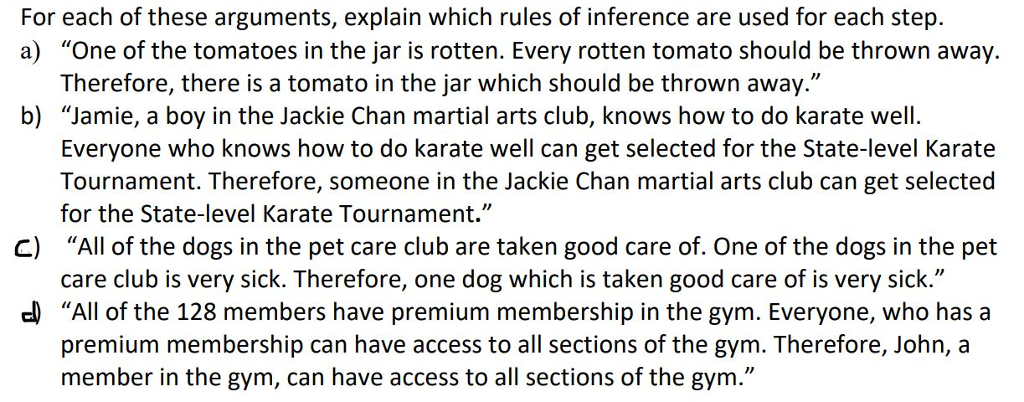 Solved For each of these arguments, explain which rules of | Chegg.com