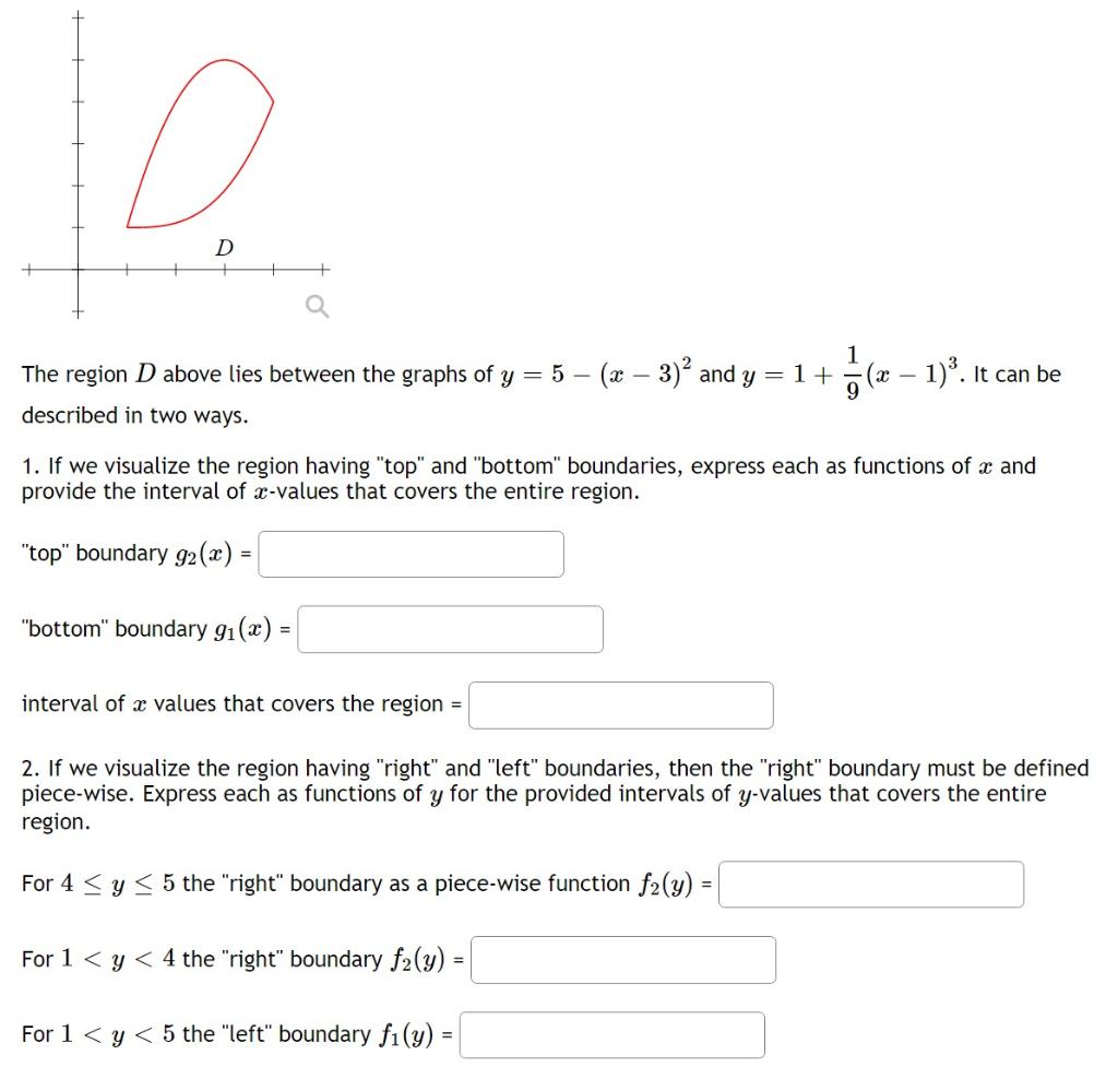 Solved D The region D above lies between the two red lines | Chegg.com