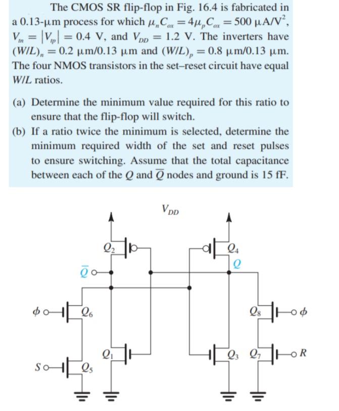 Solved The CMOS SR flip-flop in Fig. 16.4 is fabricated in a | Chegg.com