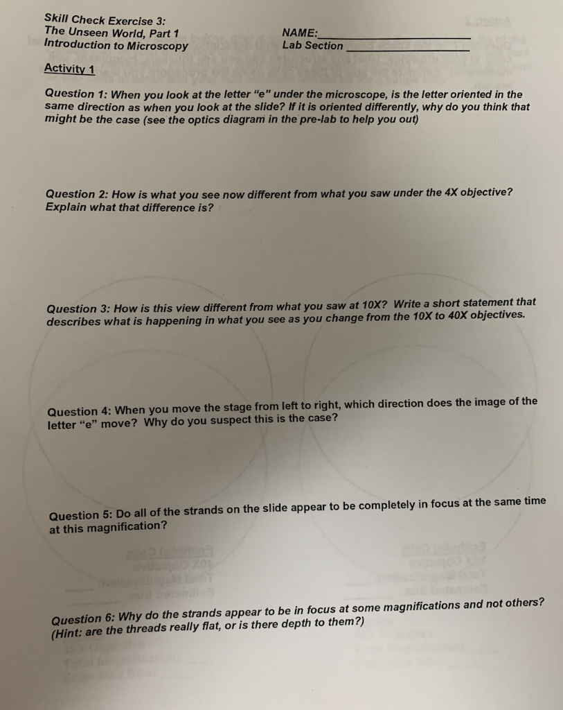 Solved Skill Check Exercise 3: The Unseen World, Part 1 | Chegg.com