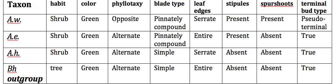 Solved 1. Draw a character by taxon matrix for table 1. | Chegg.com
