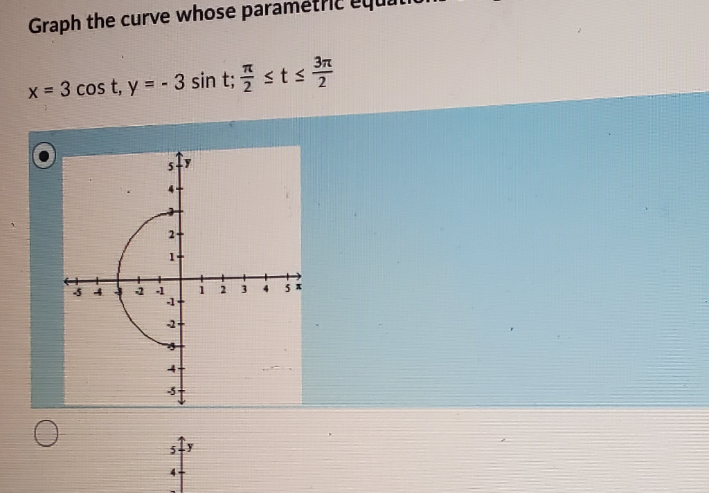 Solved Graph the curve whose parame Эт x = 3 cost, y = - 3 | Chegg.com