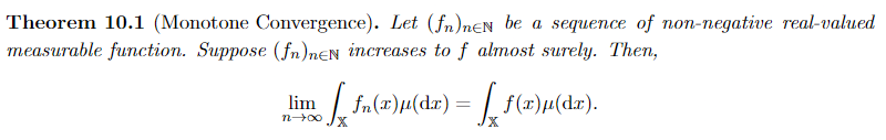 Solved Theorem 10.1 (Monotone Convergence). Let (fn)n∈N be a | Chegg.com