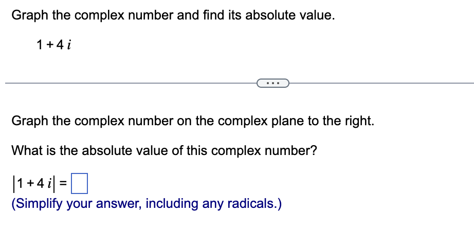 Solved Graph the complex number and find its absolute value. | Chegg.com