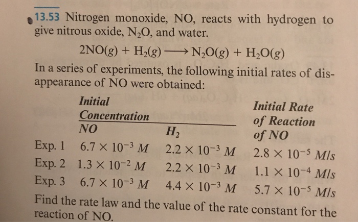 Solved nitrogen monoxide NO reacts with hydrogen to nitrous | Chegg.com
