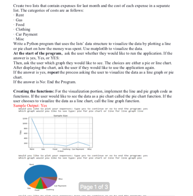 Solved Create two lists that contain expenses for last month | Chegg.com