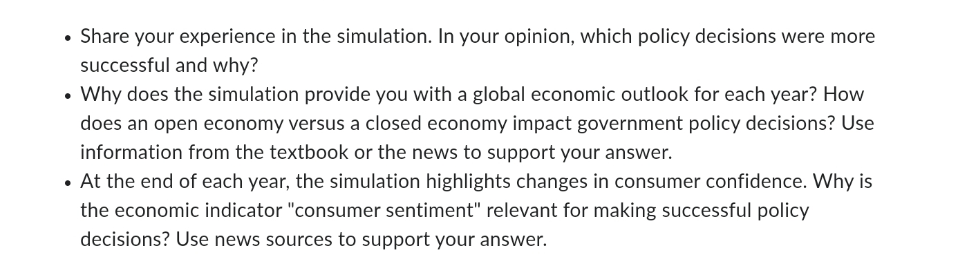 Solved - Share your experience in the simulation. In your | Chegg.com