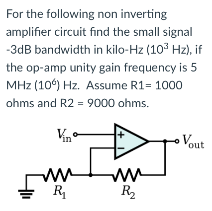 Solved For the following non inverting amplifier circuit | Chegg.com