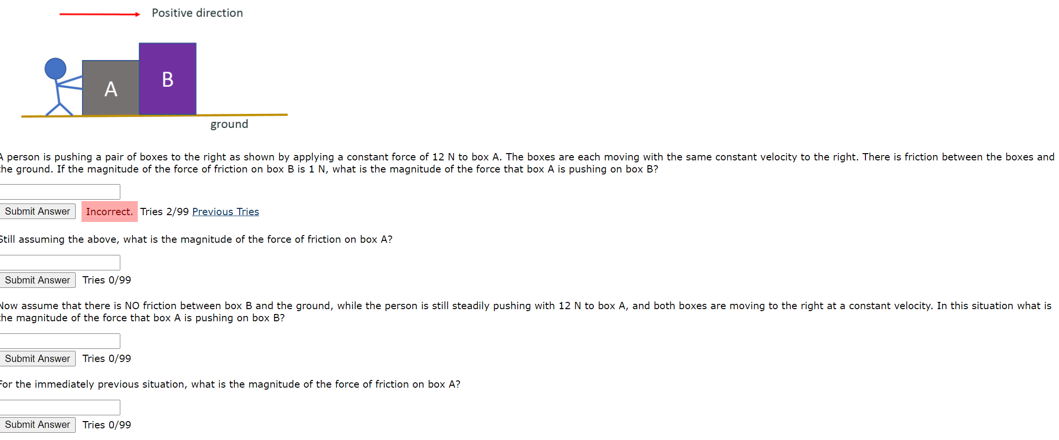 Solved Positive direction B A ground A person is pushing a | Chegg.com
