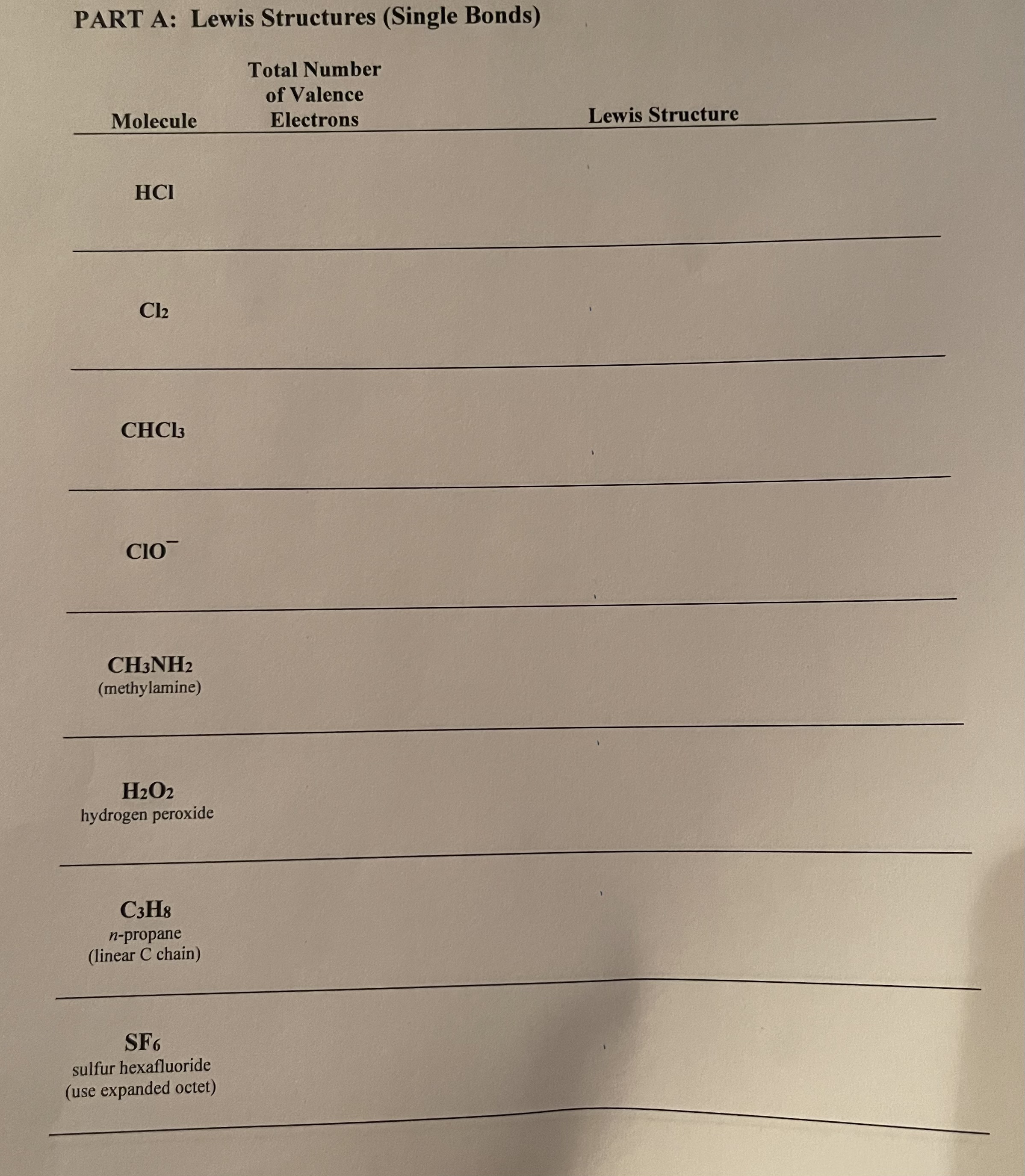 Solved PART A: Lewis Structures (Single Bonds) Total Number | Chegg.com