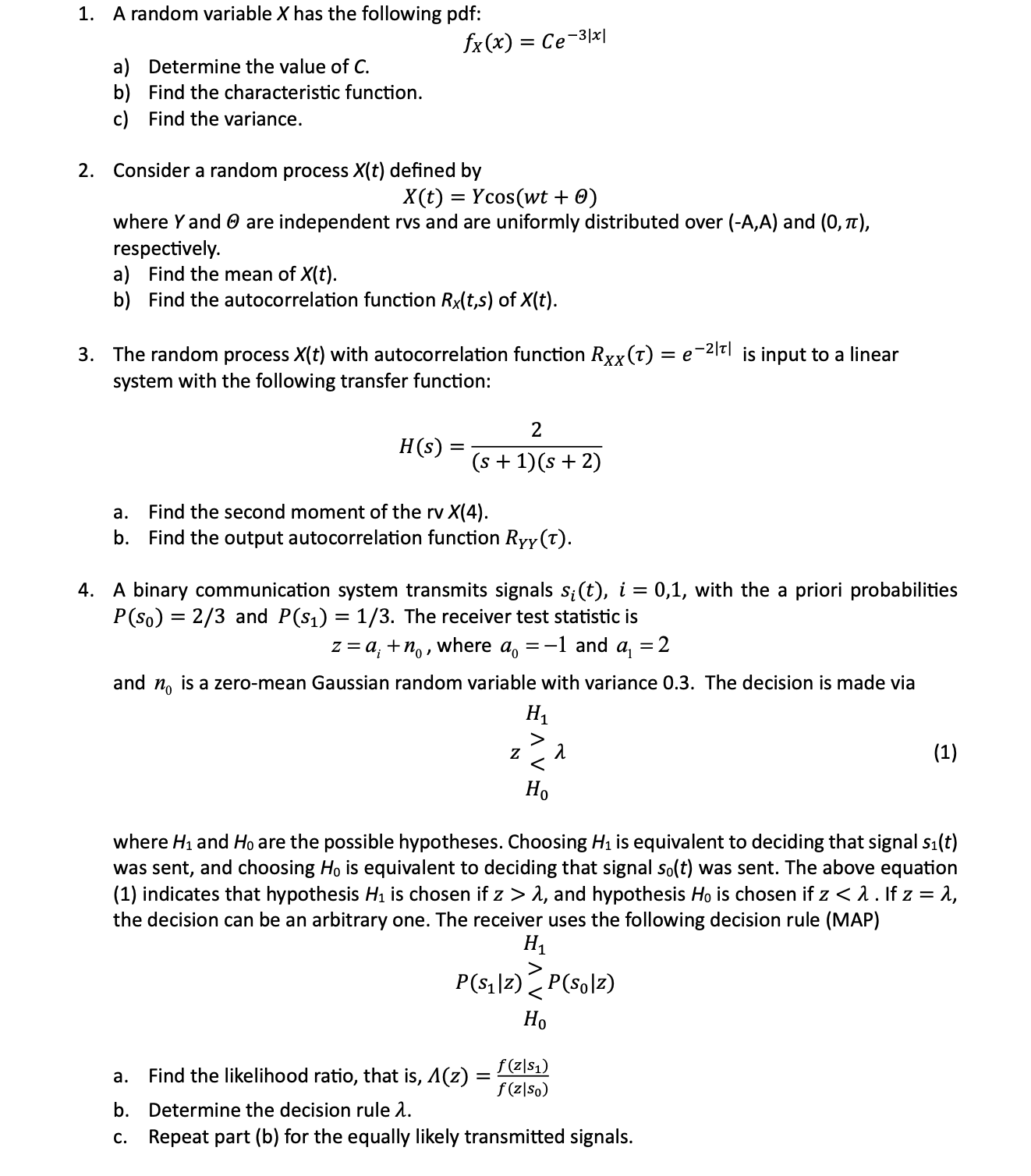 3. ﻿The random process X(t) ﻿with autocorrelation | Chegg.com