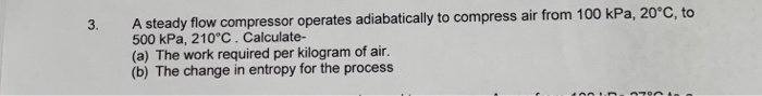 Solved 3. A steady flow compressor operates adiabatically to | Chegg.com