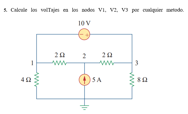 Solved 5. Calcule los volTajes en los nodos V1, V2, V3 por | Chegg.com