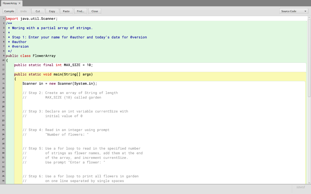 Solved FlowerArray x Compile Undo Cut Сару Paste Find... | Chegg.com
