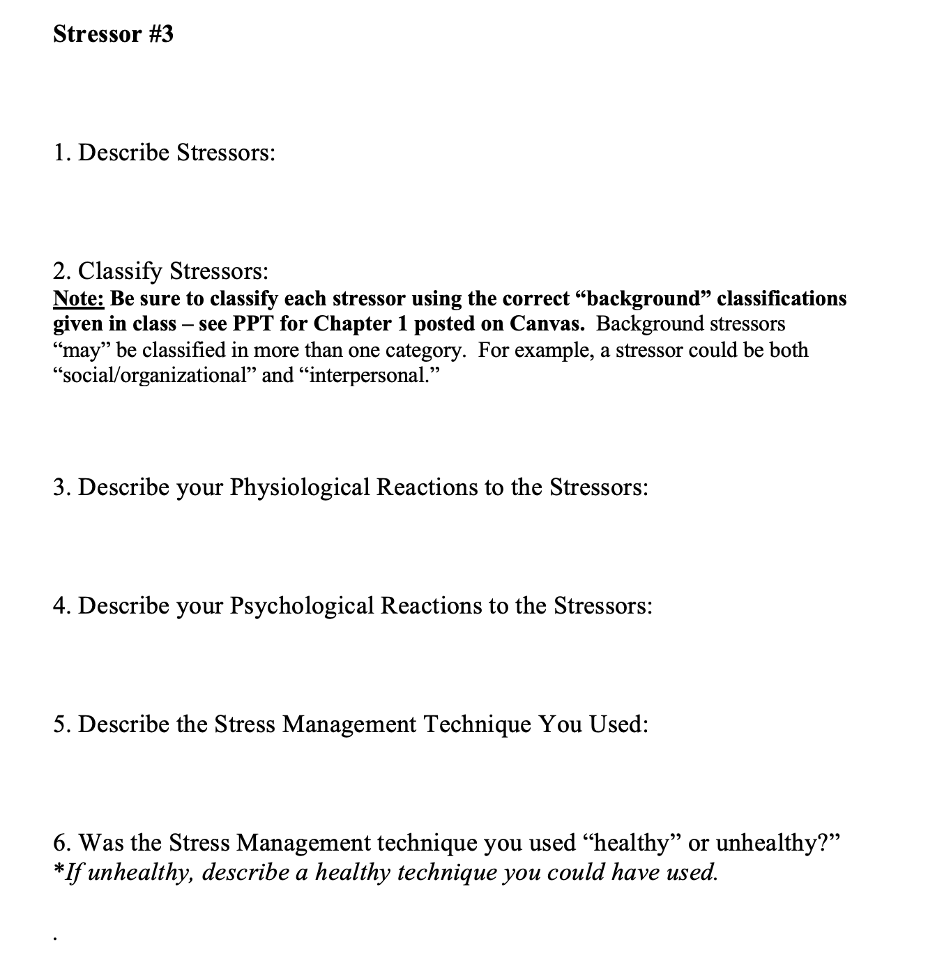 Instructions: Identify three "different" stressors | Chegg.com