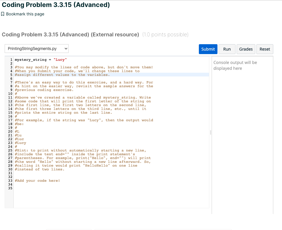 Solved Coding Problem 3315 Advanced External Resource 
