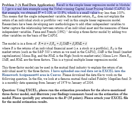 Solved Problem 3 (A Real Data Application). Recall in the | Chegg.com