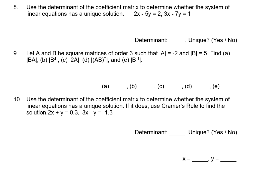 Solved Linear Algebra Please work out questions 8 through 10 | Chegg.com