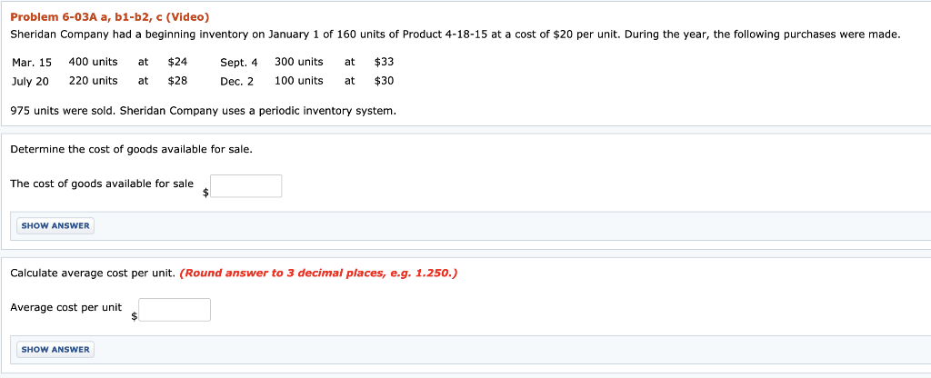 Solved Problem 6-03A a, b1-b2, c (Video) Sheridan Company | Chegg.com