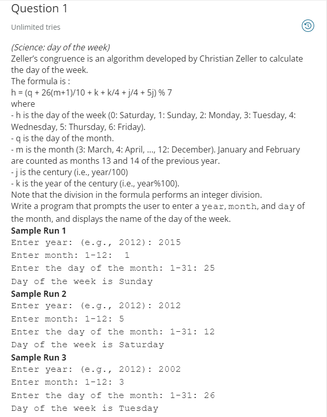 Solved Question 1 Unlimited tries (Science: day of the week) | Chegg.com