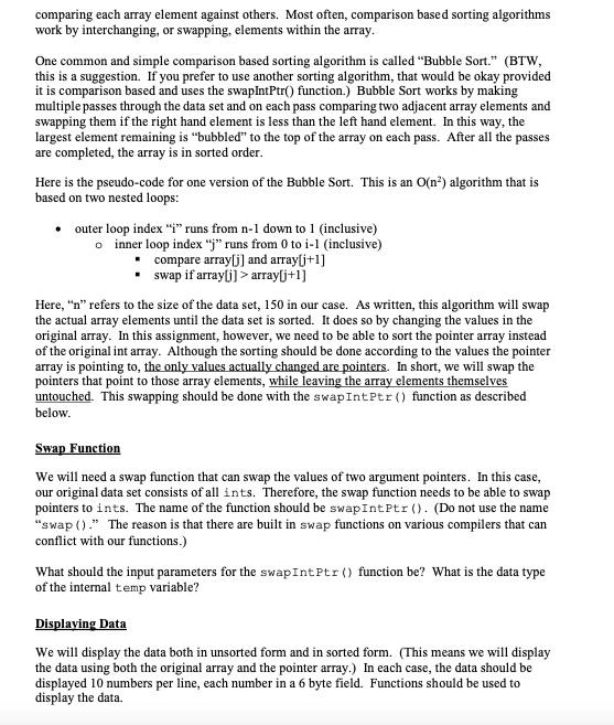 Program 2: Sorting with Pointers Points: 70 Sometimes | Chegg.com