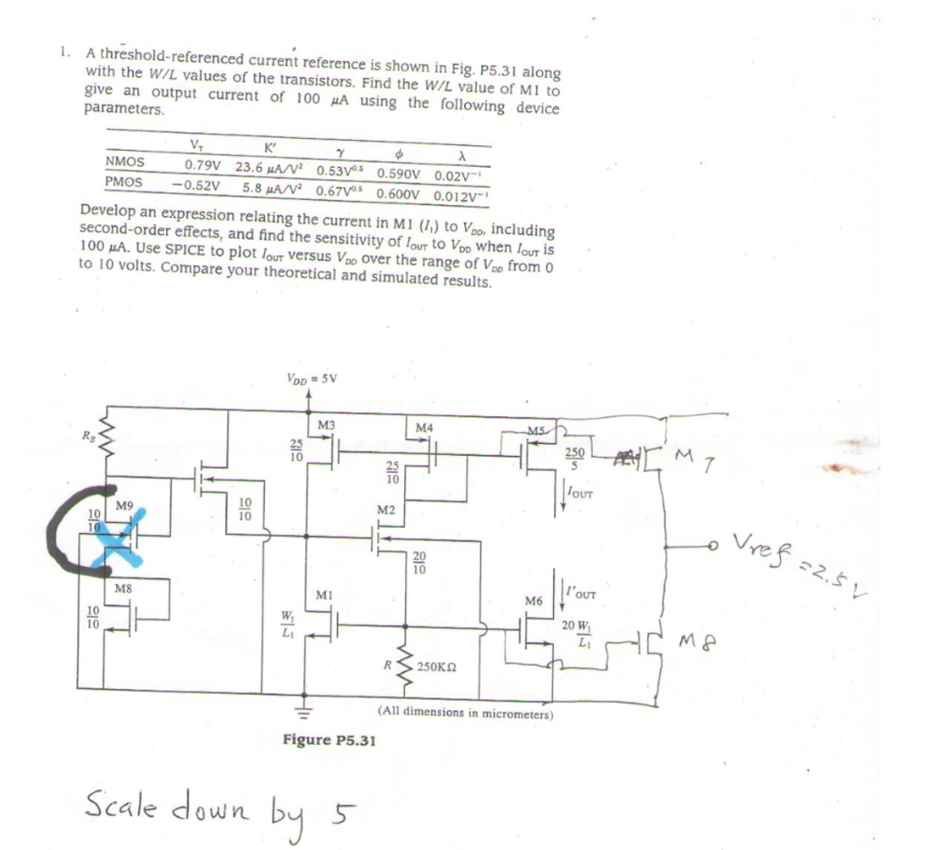 Solved 1. A threshold-referenced current reference is shown | Chegg.com