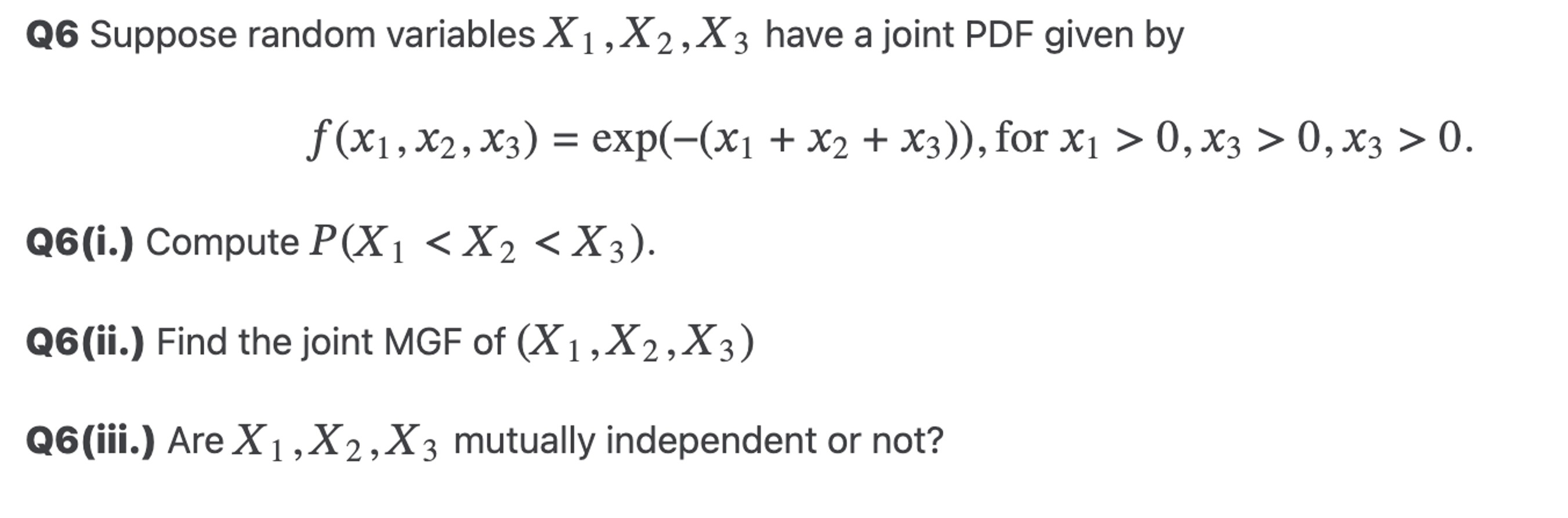 Solved Q6 ﻿Suppose random variables x1,x2,x3 ﻿have a joint | Chegg.com