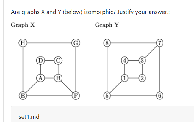 Solved Are graphs X and Y (below) isomorphic? Justify your | Chegg.com