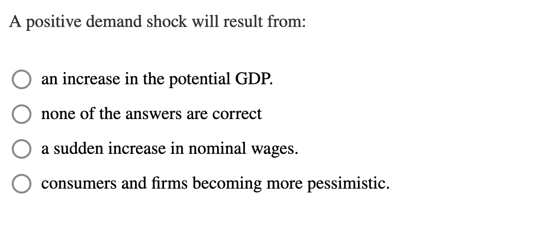 Solved A positive demand shock will result from:an increase | Chegg.com