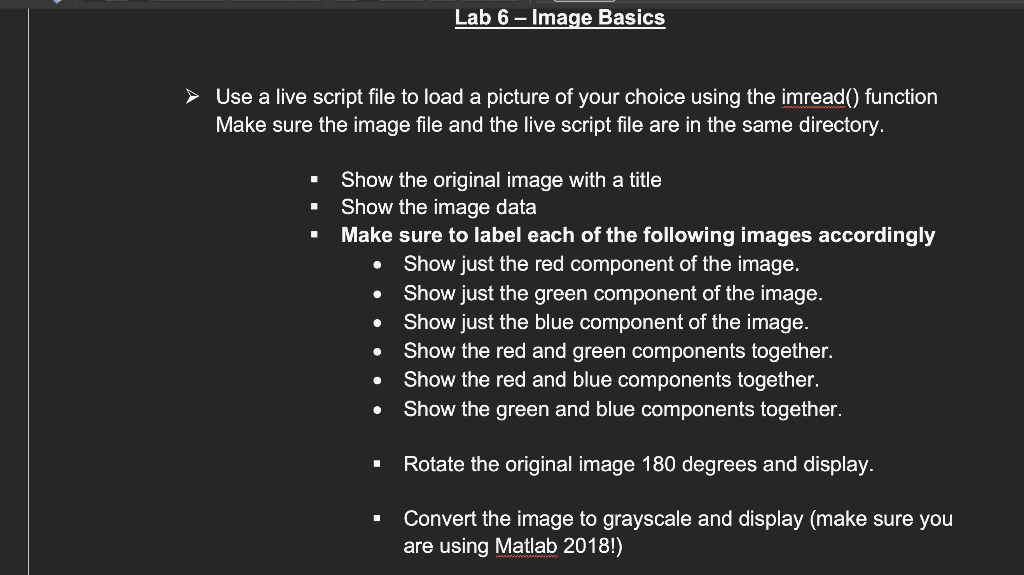 Lab 6 - Image Basics → Use a live script file to load | Chegg.com