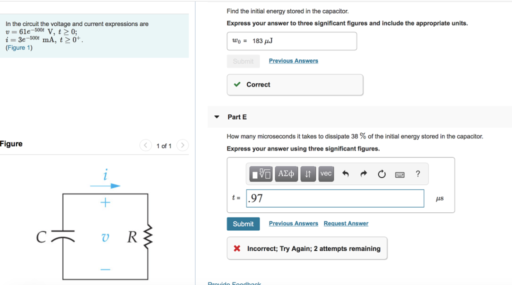 Solved Find the initial energy stored in the capacitor. | Chegg.com