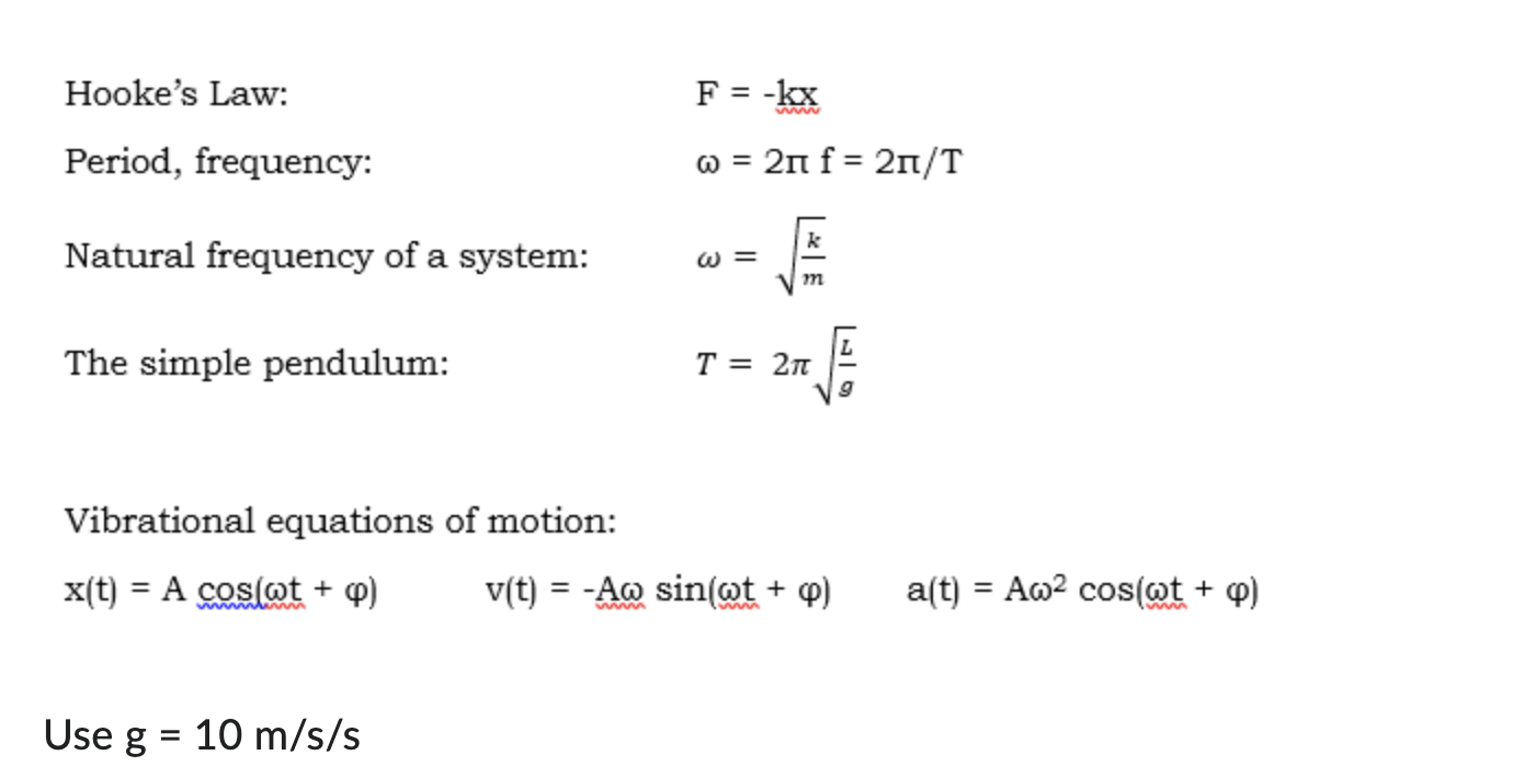 Solved Hooke s Law F kx Period Frequency 2 f 2 T Chegg