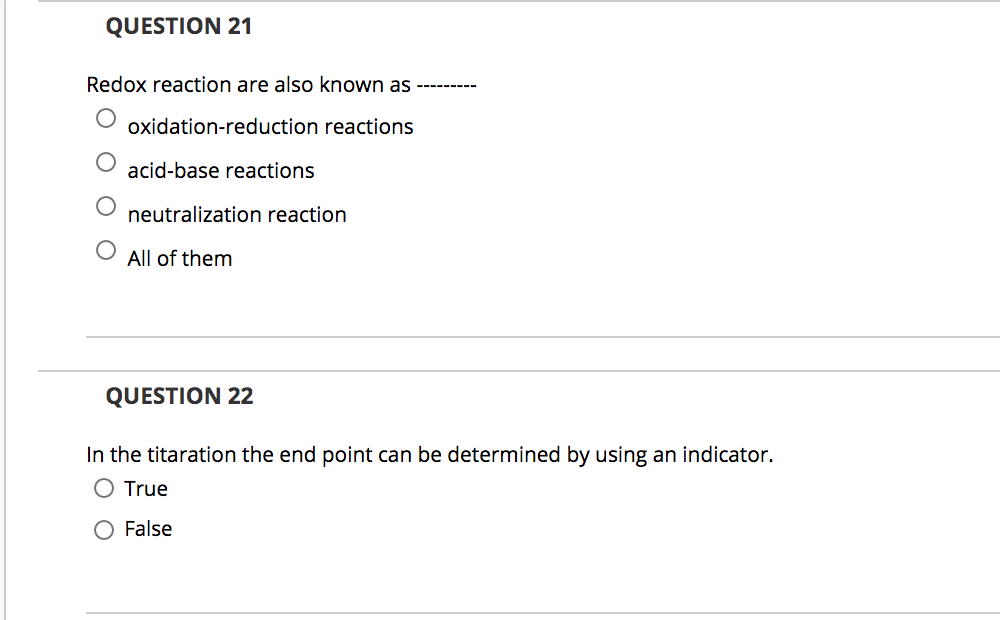 Solved QUESTION 21 Redox reaction are also known as | Chegg.com