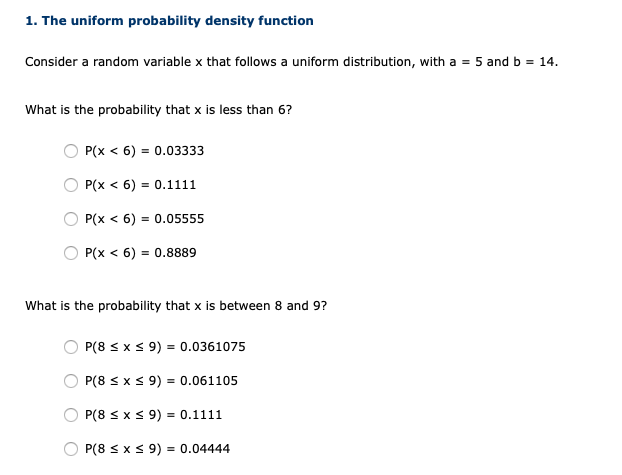Solved 1. The uniform probability density function Consider | Chegg.com