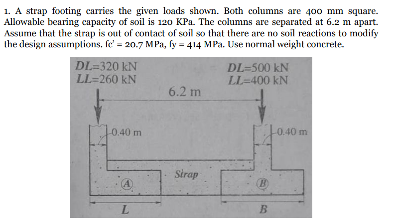 Solved 1. A strap footing carries the given loads shown. | Chegg.com