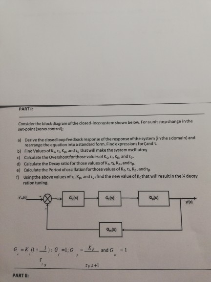 Solved PARTI: Consider the block diagram of the closed-loop | Chegg.com