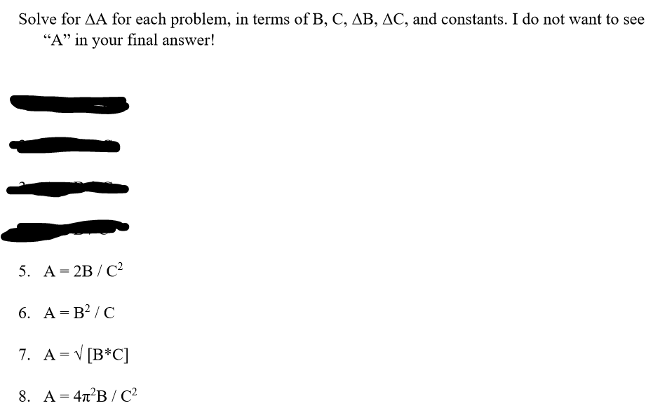 Solved Solve for AA for each problem, in terms of B, C, AB, | Chegg.com