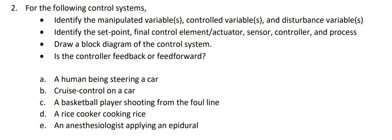 2. . For the following control systems, Identify the | Chegg.com