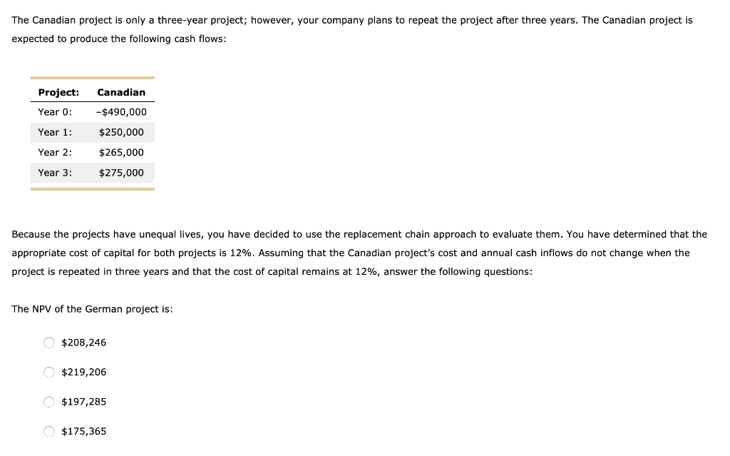 Solved Evaluating projects with unequal lives Your company | Chegg.com
