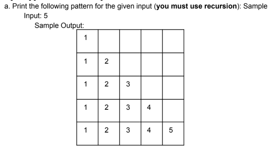 Solved a. Print the following pattern for the given input | Chegg.com