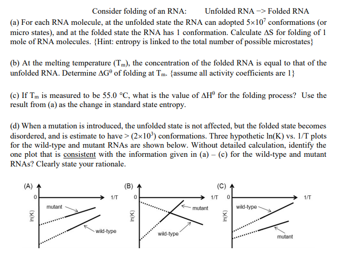 Solved Consider folding of an RNA: Unfolded RNA -> Folded | Chegg.com