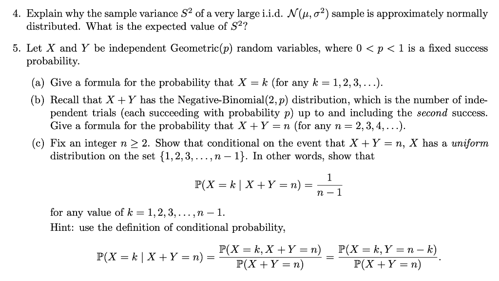 Solved 4. Explain why the sample variance S2 of a very large | Chegg.com