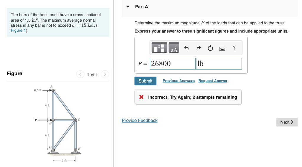 Solved The bars of the truss each have a cross-sectional | Chegg.com