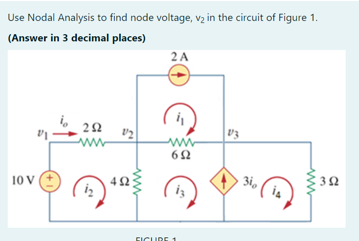 Solved 1. Use Nodal Analysis to find node voltage, v2 in the | Chegg.com