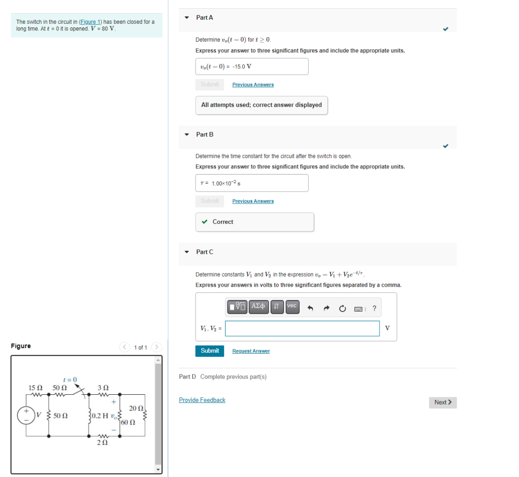Solved The switch in the circuit in (Figure 1) has been | Chegg.com