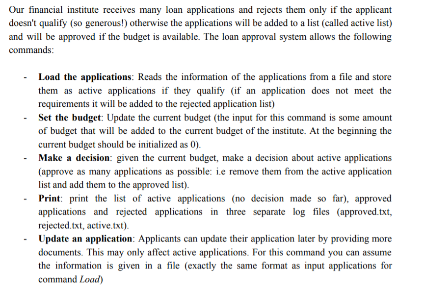 Our financial institute receives many loan | Chegg.com