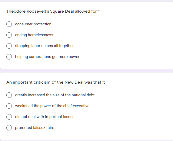 Solved Theodore Roosevelt's Square Deal allowed for* | Chegg.com