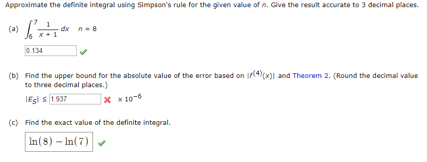 Solved Approximate the definite integral using Simpson's | Chegg.com