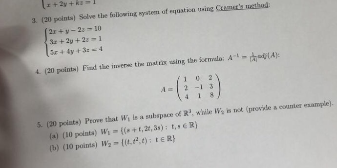 Solved 3. (20 points) Solve the following system of equation | Chegg.com