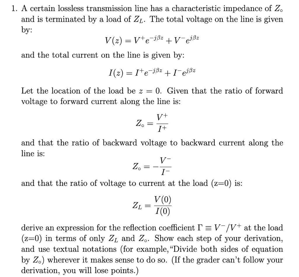Solved A certain lossless transmission line has a | Chegg.com